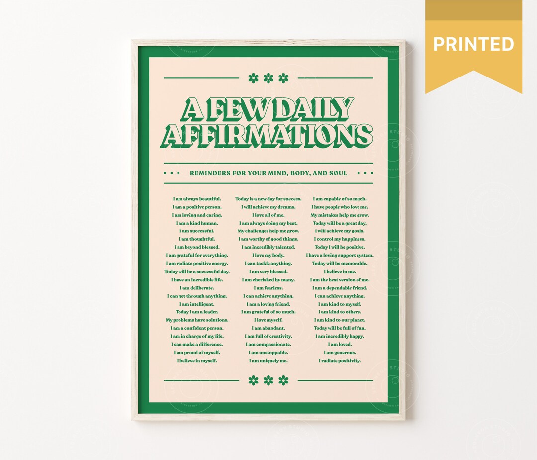 Daily Affirmations Poster, Retro Affirmation Wall Art, Motivational ...