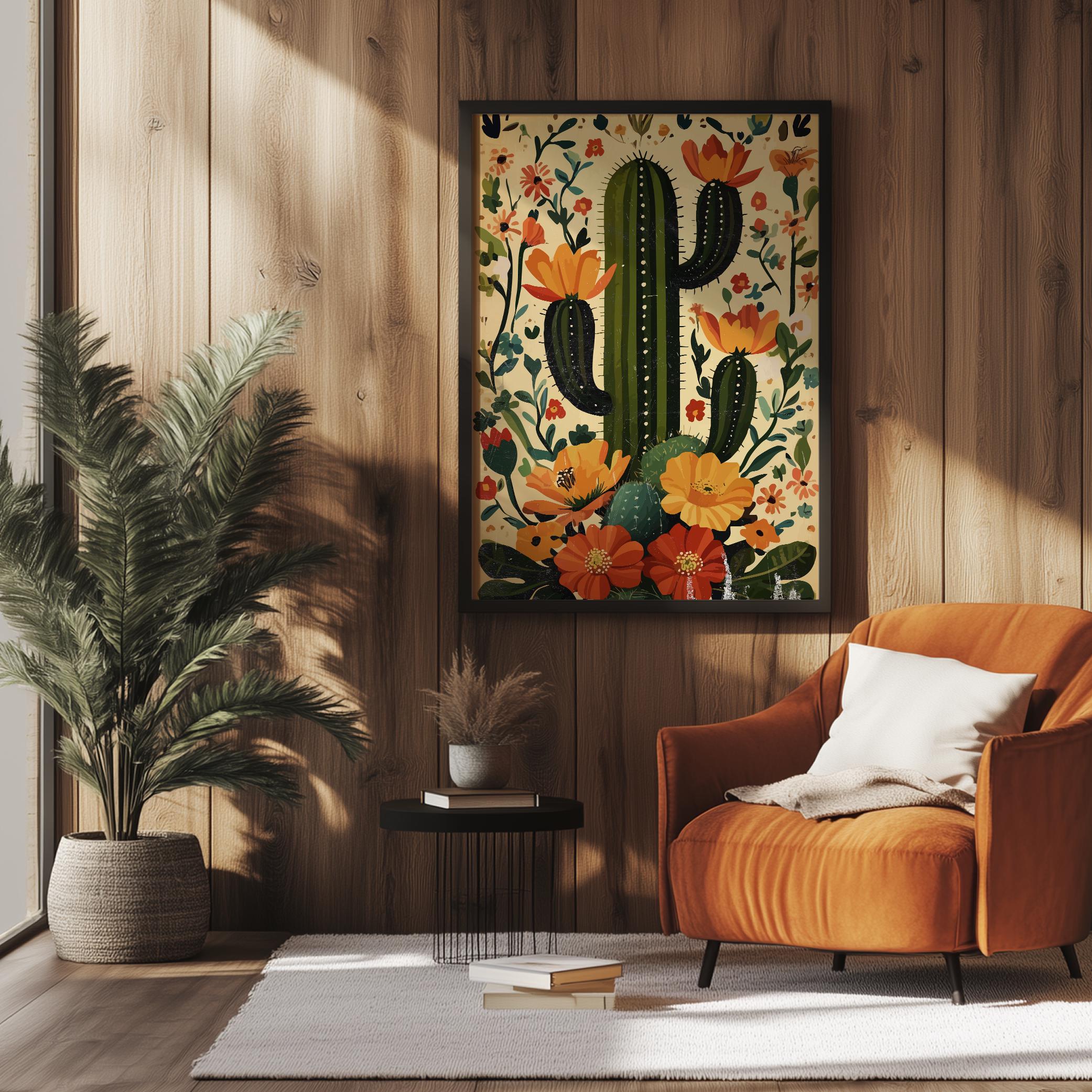 Mexican Cactus Art Print, Traditional Folk Mexican Cactus Poster ...