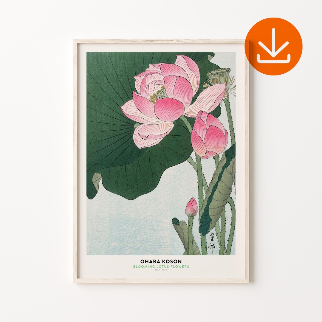 Japanese Pink Bloom Art Print, Printable Ohara Koson, Digital Download ...