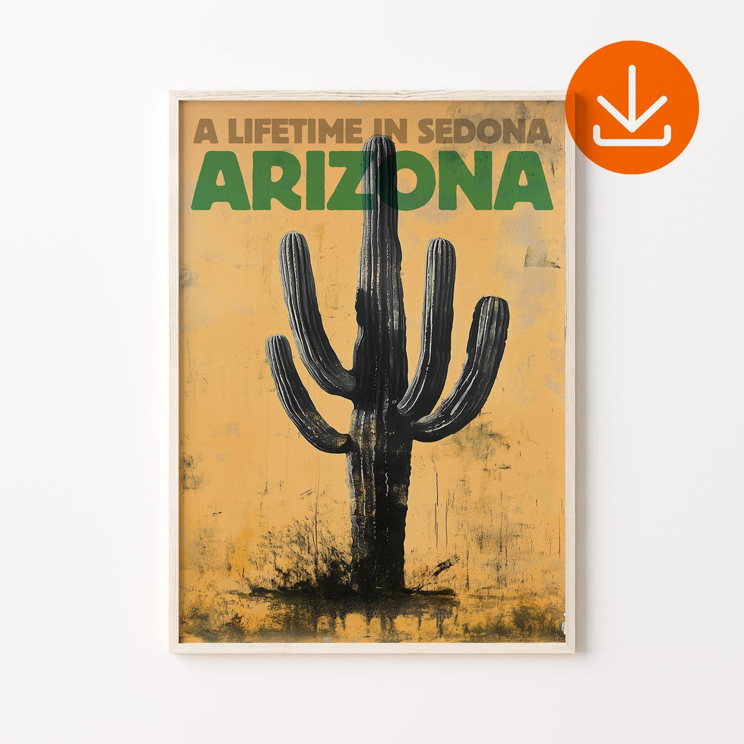 Sedona Arizona Cactus Art Print, Vintage Folk Mexican Cactus Poster ...