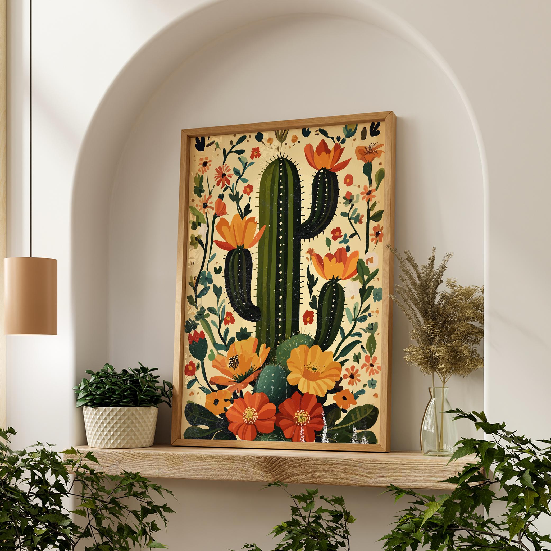 Mexican Cactus Art Print, Traditional Folk Mexican Cactus Poster ...