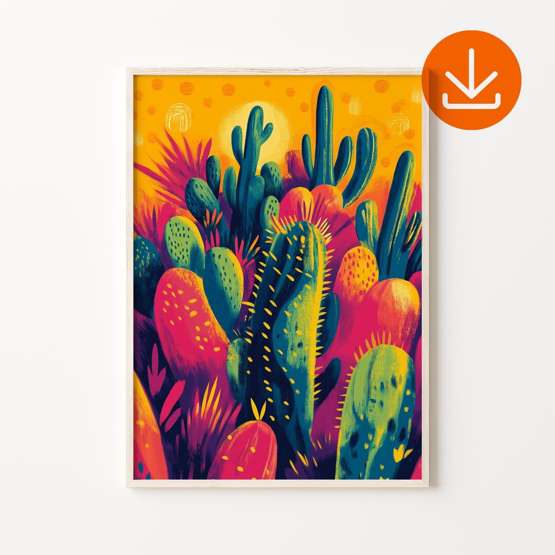 Mexican Cactus Poster, Traditional Latin Wall Art, Cactus Print ...