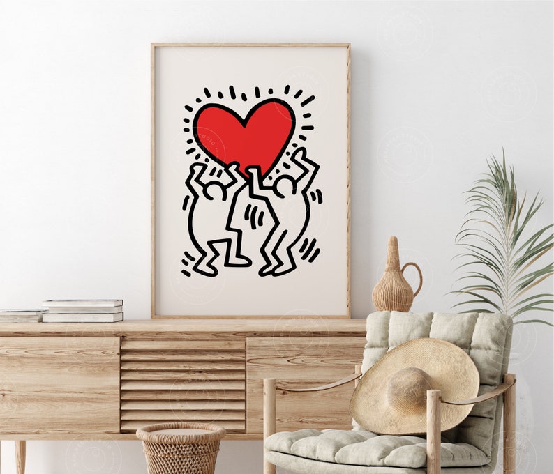 Keith Haring Heart Poster, Keith Haring Print, Line Art Haring, Keith ...