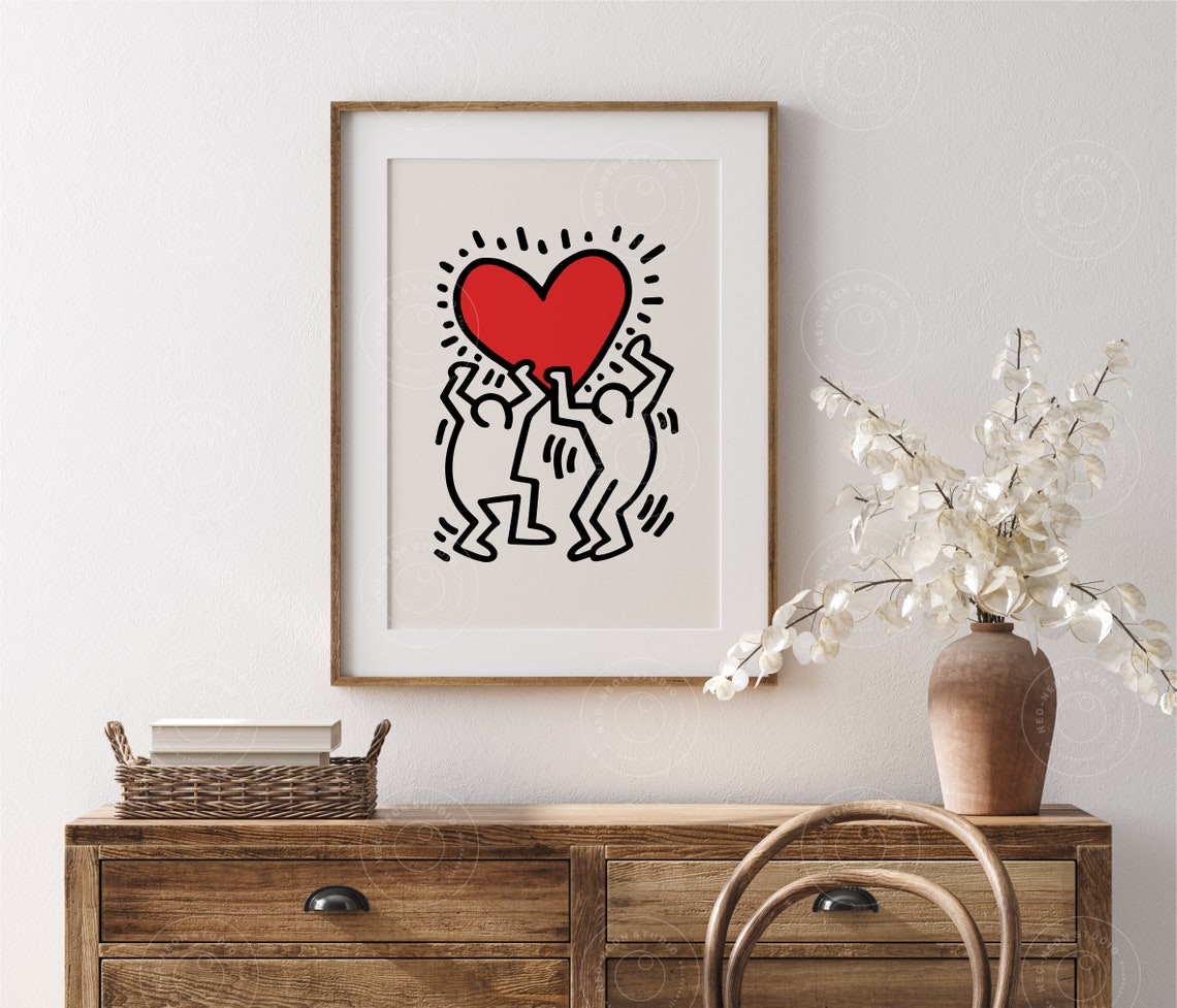 Keith Haring Heart Poster, Keith Haring Print, Line Art Haring, Keith ...