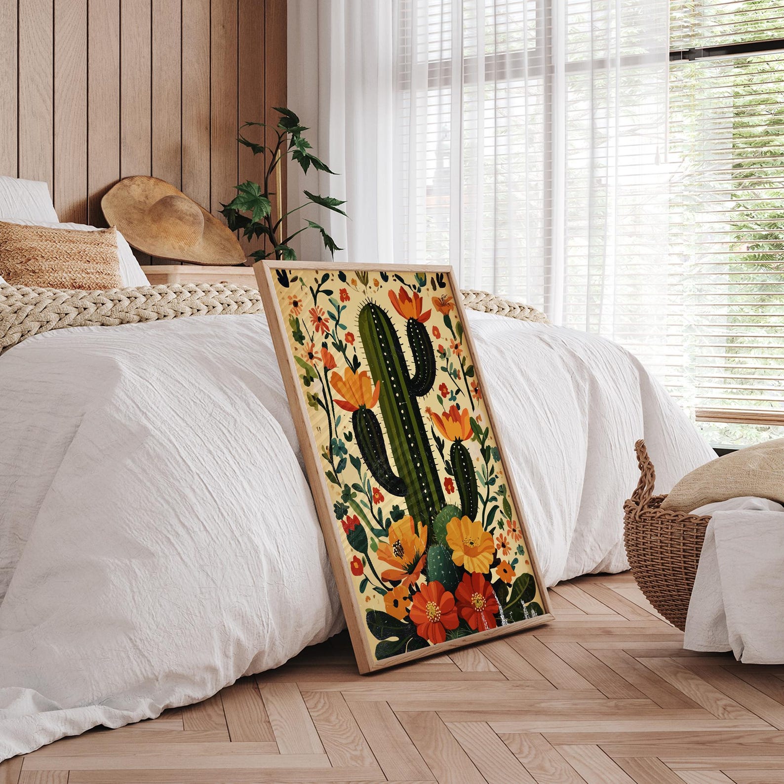 Mexican Cactus Art Print, Traditional Folk Mexican Cactus Poster ...