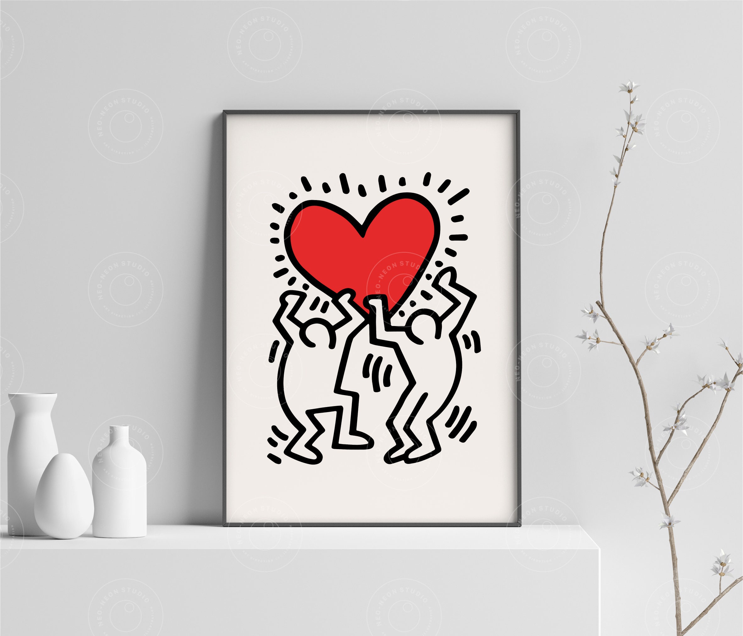 Keith Haring Heart Poster, Keith Haring Print, Line Art Haring, Keith ...