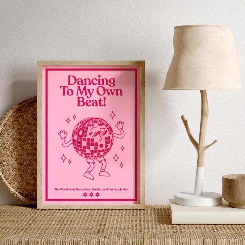 Dancing to My Own Beat Art Print, Inspiration Poster, Smiley 90s Wavy ...