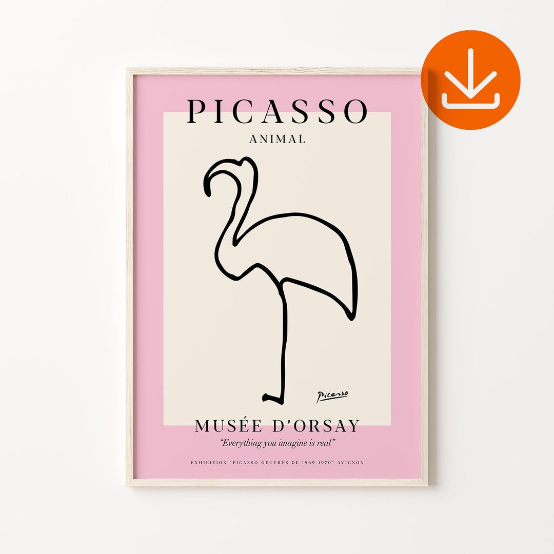 Picasso Flamingo Art Print, Picasso Animal Drawing Wall Art, Digital ...