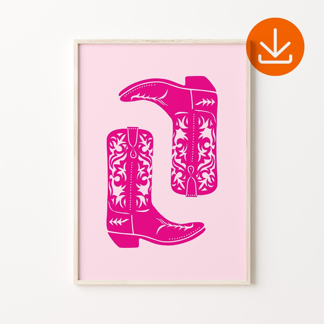 Pink Girly Cowboy Boot Print, Pink Rodeo Poster, Cowgirl Art Print ...