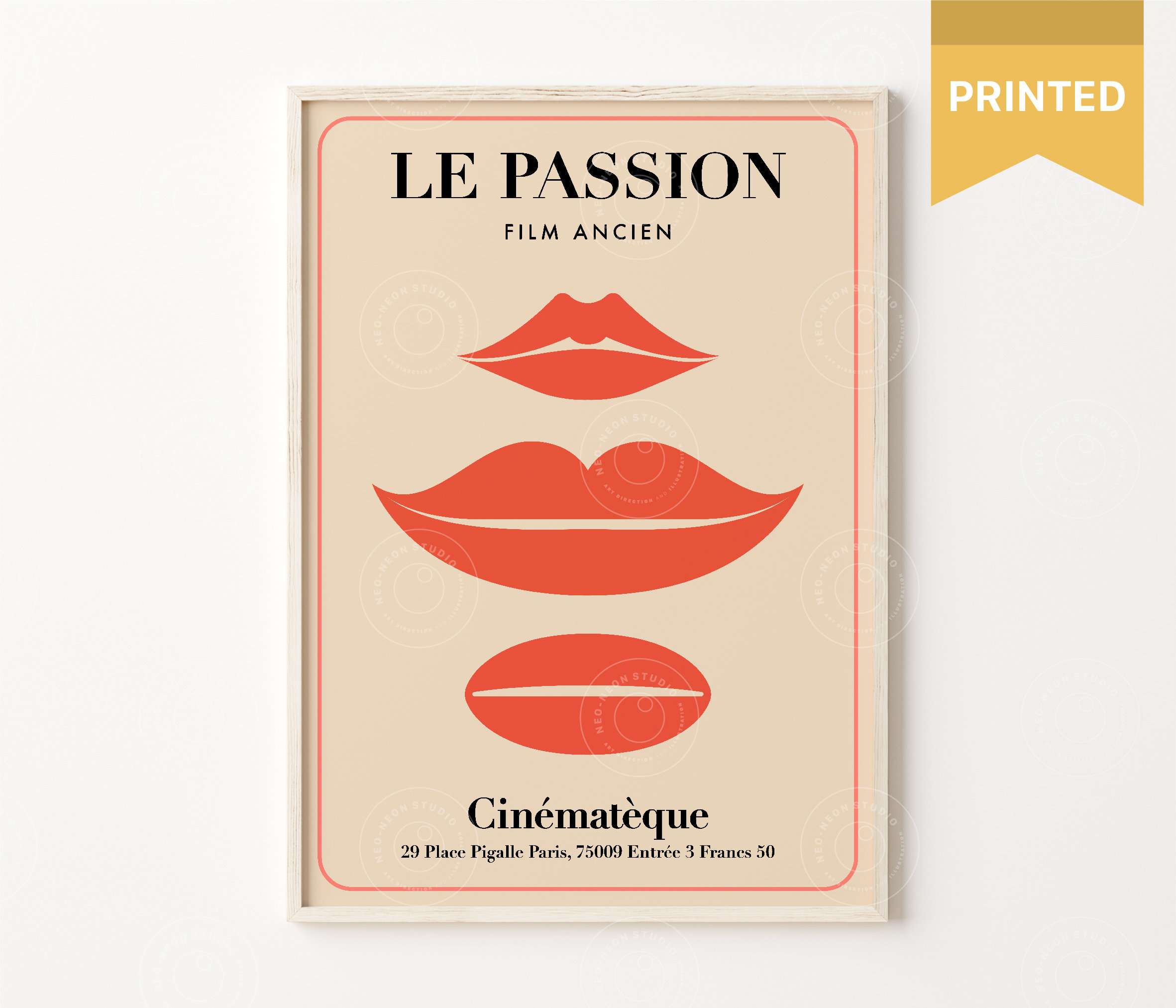 Vintage French Exhibition Print French Kiss Poster Bouvard Film Print Cinematheque Wall Decor