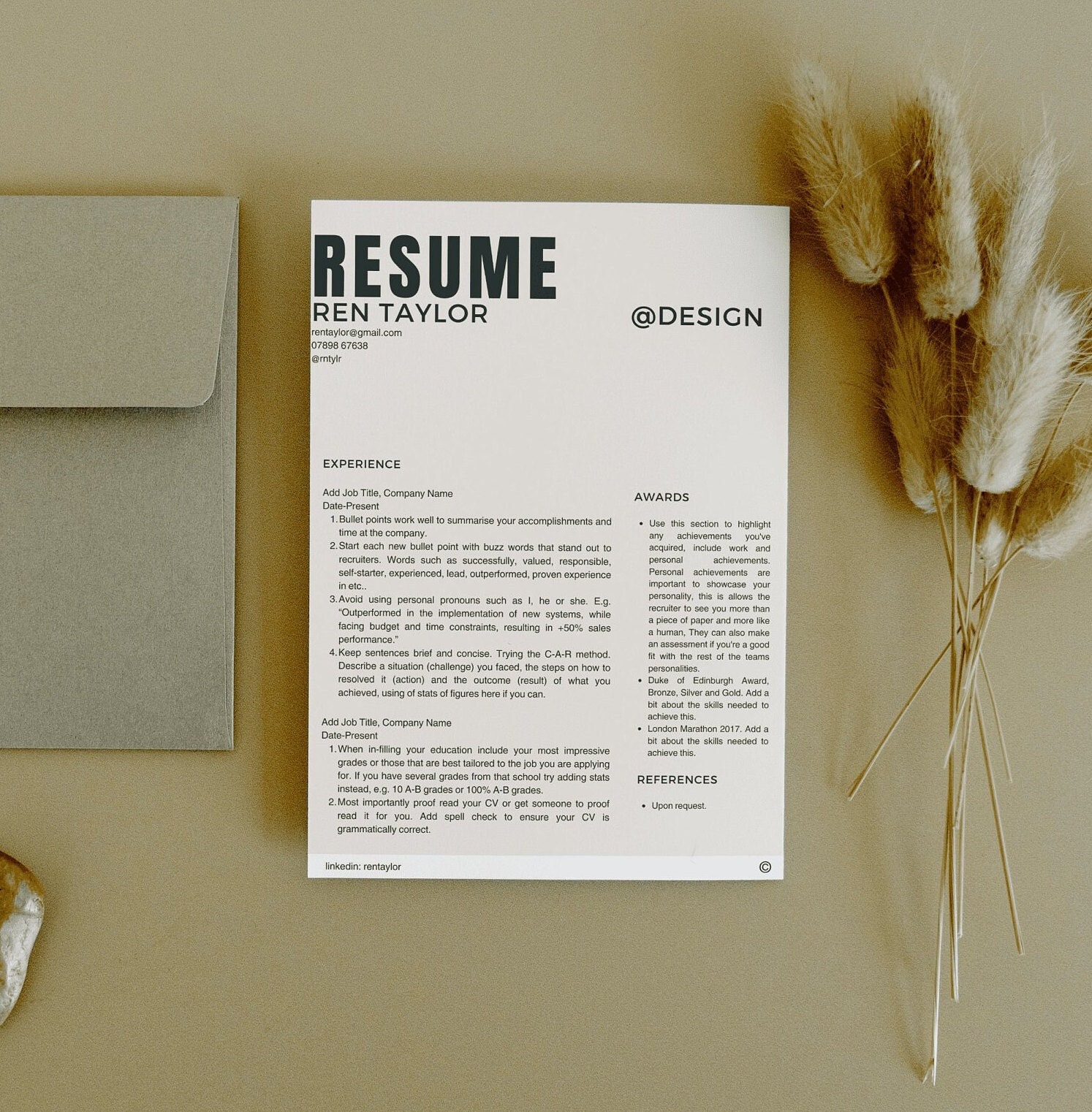 Resume CV Template, Creative Professional, Bold, Individual, Unique ...