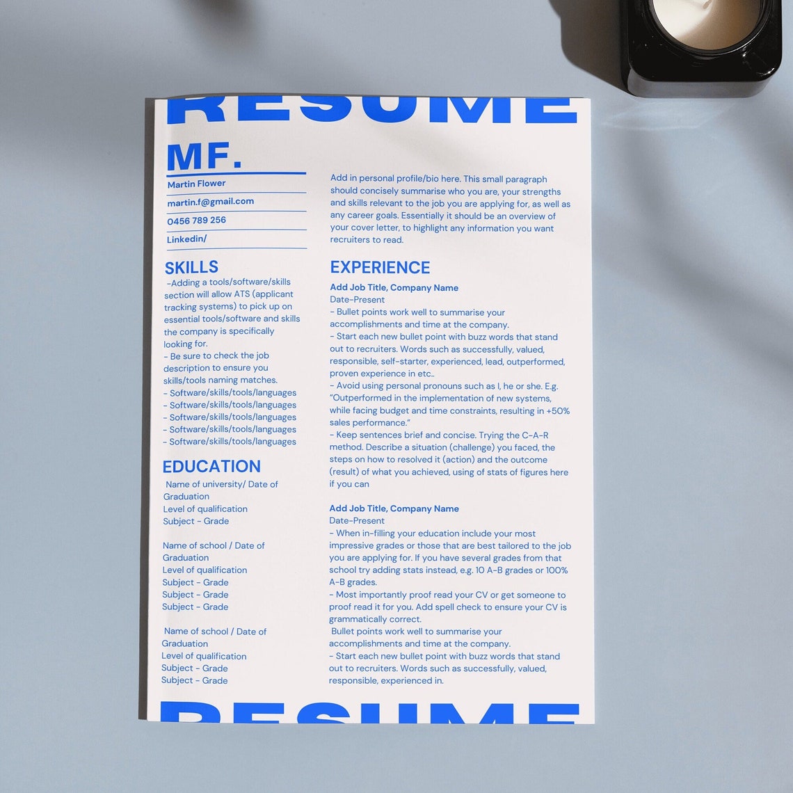 Resume CV Template Creative Professional Bold Individual - Etsy UK