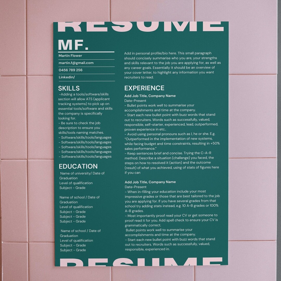 Resume CV Template, Creative Professional, Bold, Individual, Minimal ...