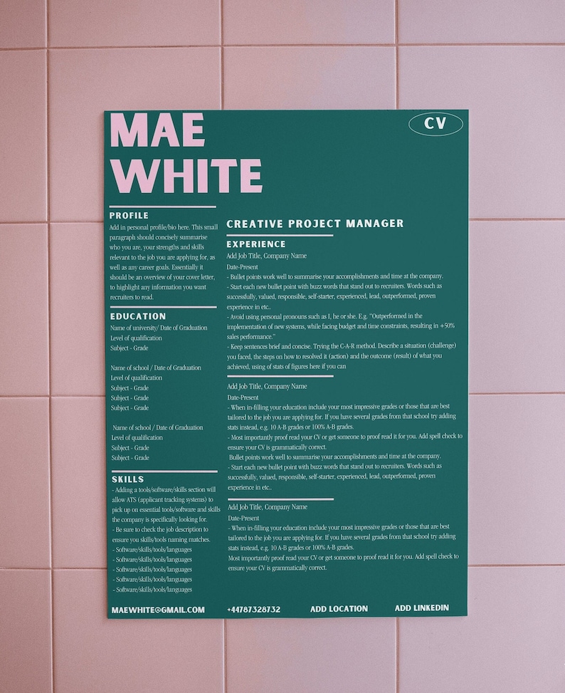 Resume CV Template, Creative Professional, Bold and Individual, Green ...