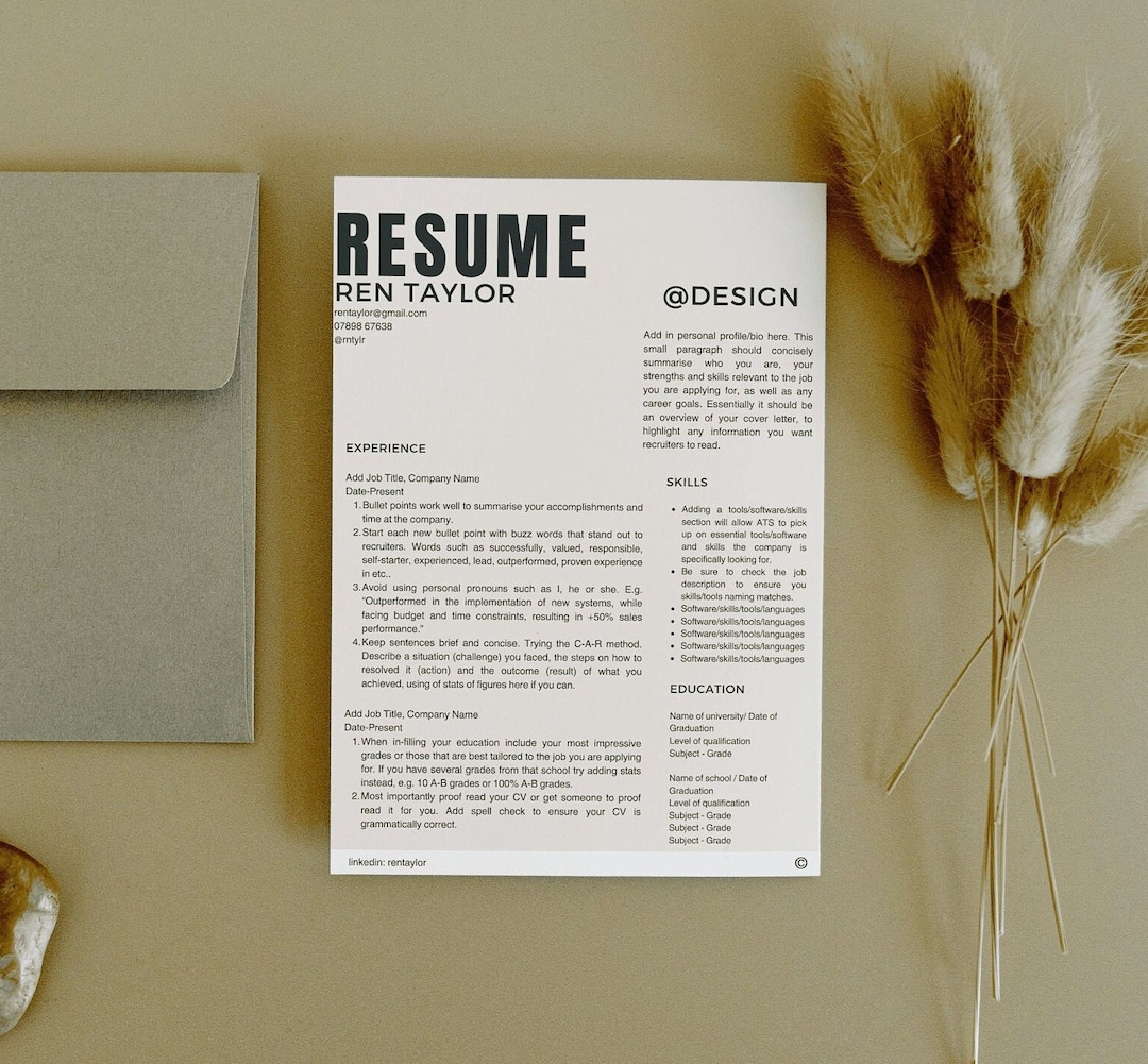 Resume CV Template, Creative Professional, Bold, Individual, Unique ...