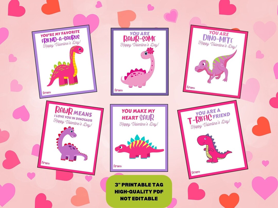 Printable Valentine for Kids, Dinosaur Valentine, Valentine Exchange ...