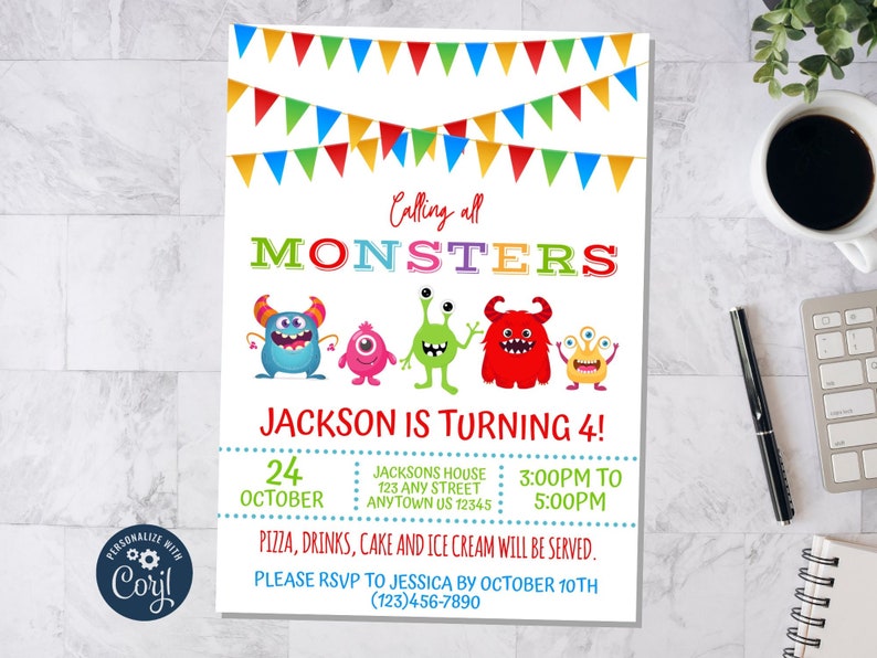 Editable Monster Birthday Invitation Calling All Monsters - Etsy