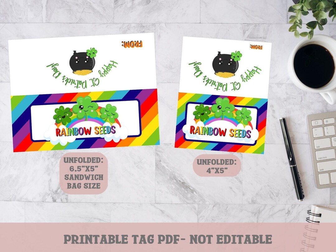 Printable Rainbow Seed Treat Bag Toppers, St Patrick's Day Treat Topper ...