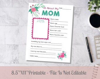 All About My Mom Printable Mother's Day Questionnaire - Etsy