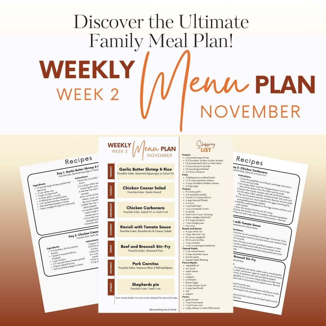 November Wk 2 Daily Family Dinner Menu | Meal Planning | Dinner Ideas ...