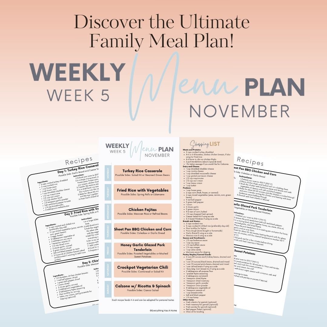 November Wk 5 Daily Family Dinner Menu | Meal Planning | Dinner Ideas ...