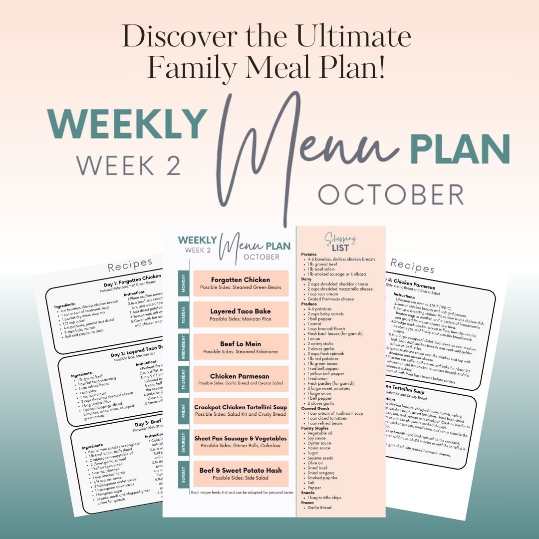 October Wk 2 Daily Family Dinner Menu | Meal Planning | Dinner Ideas ...