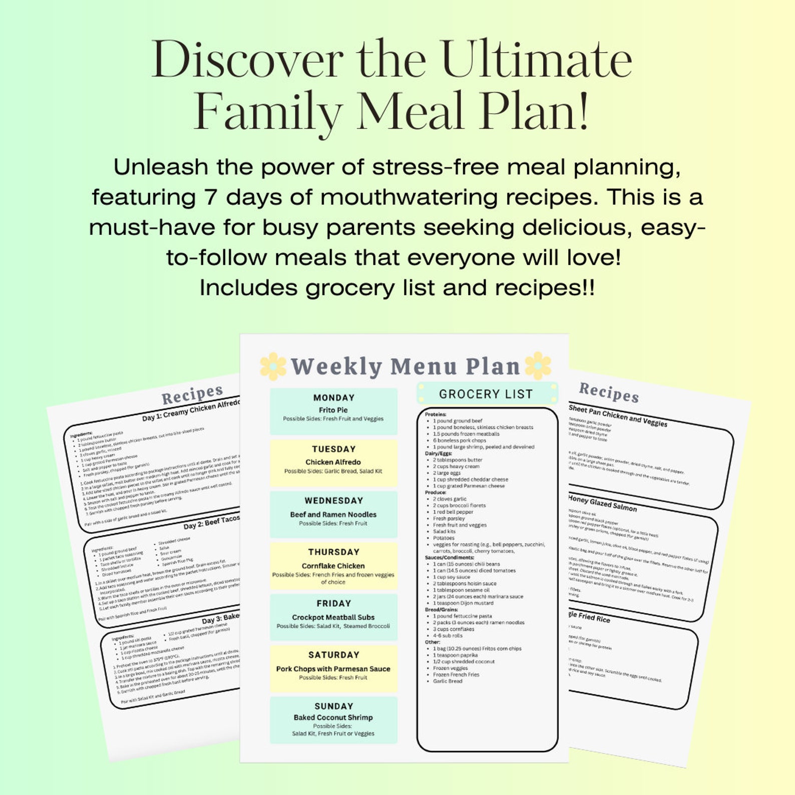 August Week 1 Daily Family Dinner Menu Meal Planning Dinner Ideas ...