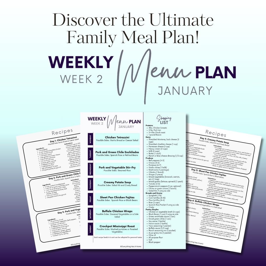 January Wk 2 Daily Family Dinner Menu Meal Planning Dinner Ideas Weekly