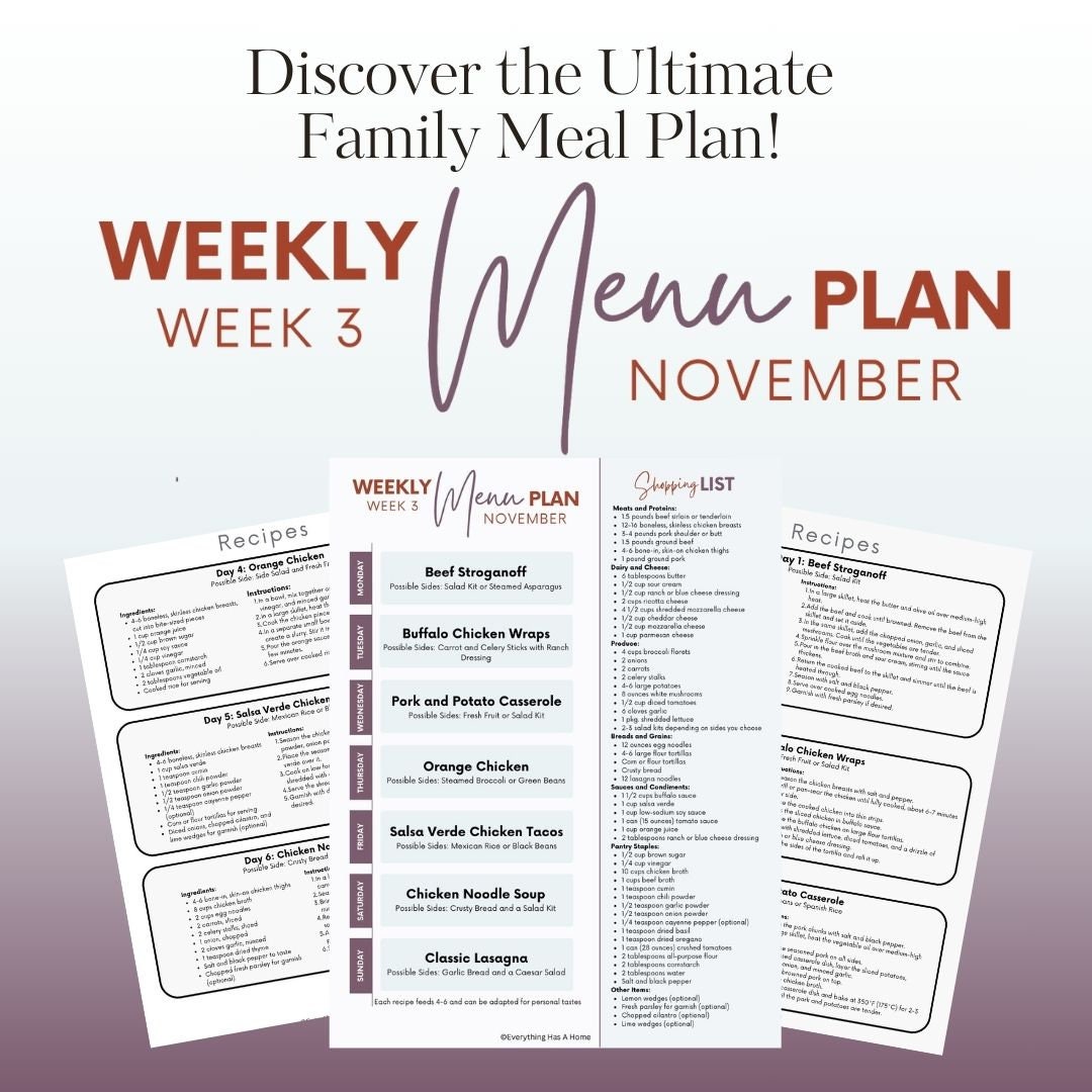 November Wk 3 Daily Family Dinner Menu | Meal Planning | Dinner Ideas ...