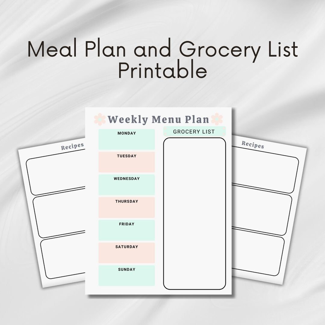 Pink & Green Blank Menu | Meal Planning | Planner | Weekly Meal Plan ...