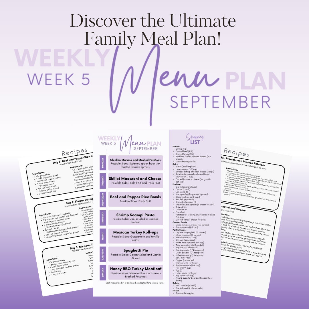 September Wk 5 Daily Family Dinner Menu | Meal Planning | Dinner Ideas ...