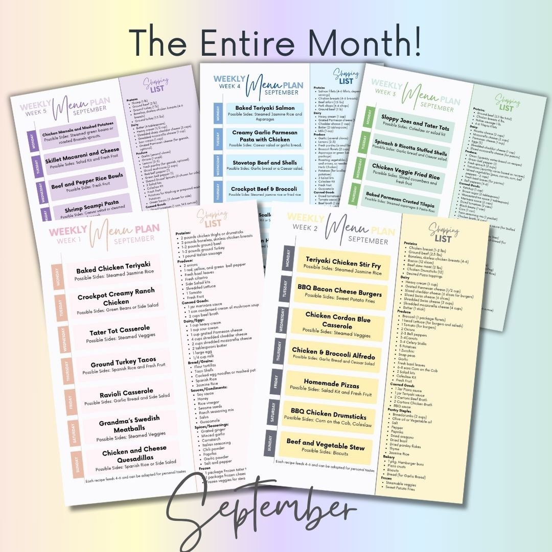 September All Daily Family Dinner Menu| Meal Planning | Dinner Ideas ...