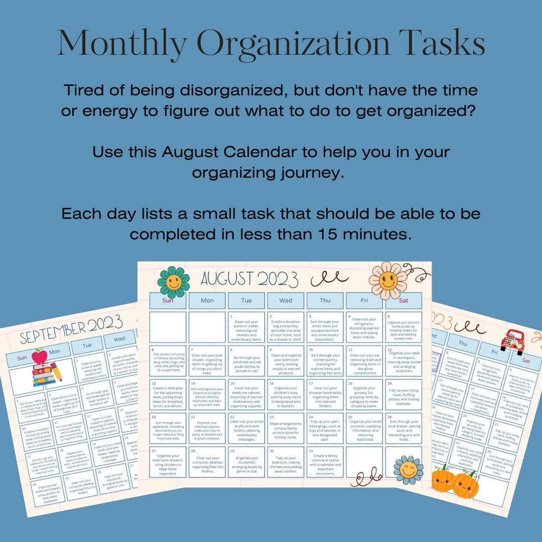 August Organization Daily Task Calendar | Home Organization ...