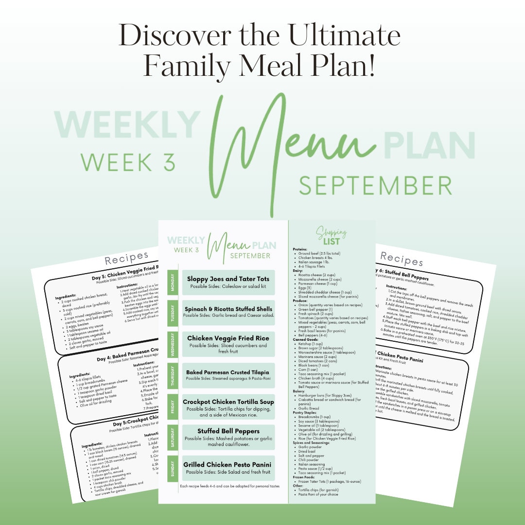 September Wk 3 Daily Family Dinner Menu | Meal Planning | Dinner Ideas ...
