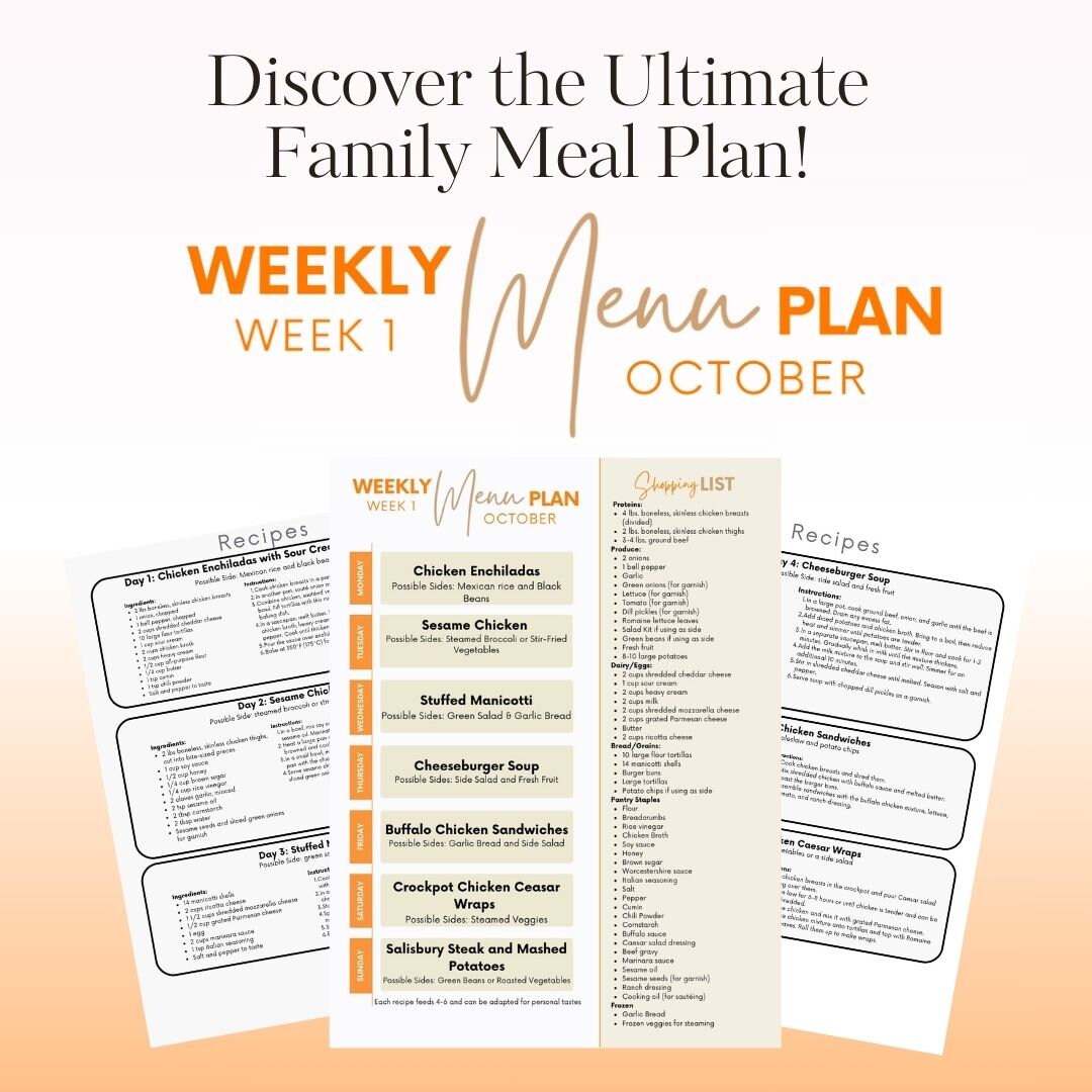 October Wk 1 Daily Family Dinner Menu | Meal Planning | Dinner Ideas ...
