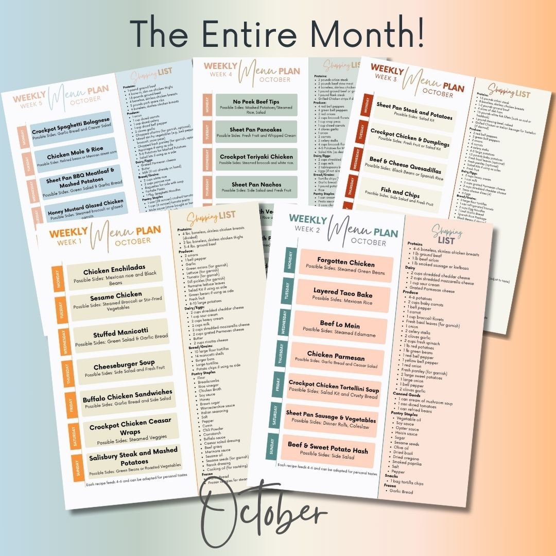 October All Daily Family Dinner Menu| Meal Planning | Dinner Ideas ...
