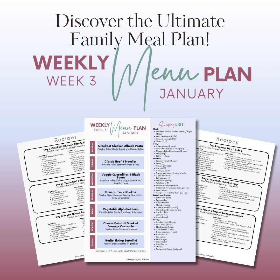January Wk 3 Daily Family Dinner Menu | Meal Planning | Dinner Ideas ...