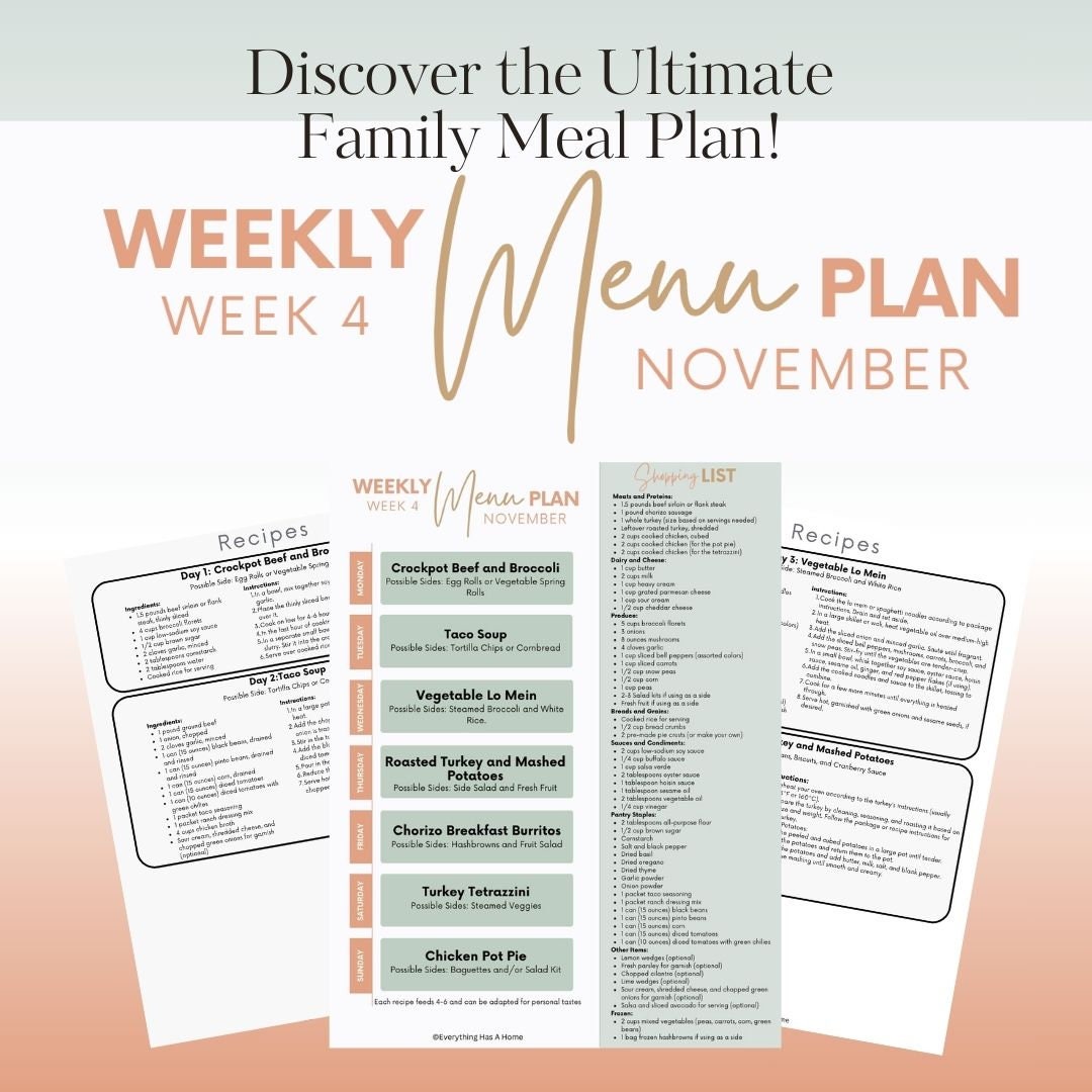 November All Daily Family Dinner Menu| Meal Planning | Dinner Ideas ...