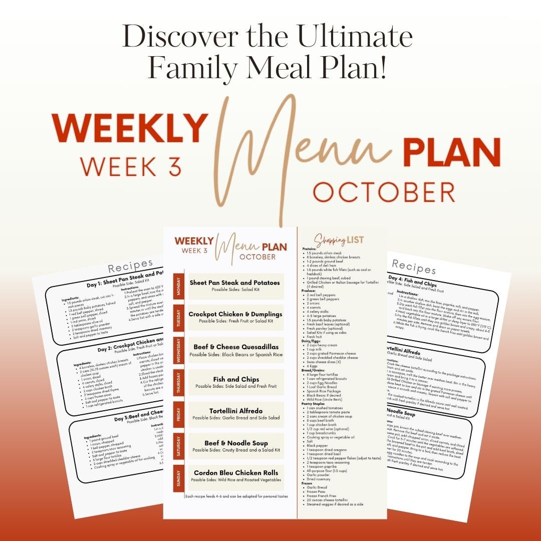 October Wk 3 Daily Family Dinner Menu | Meal Planning | Dinner Ideas ...