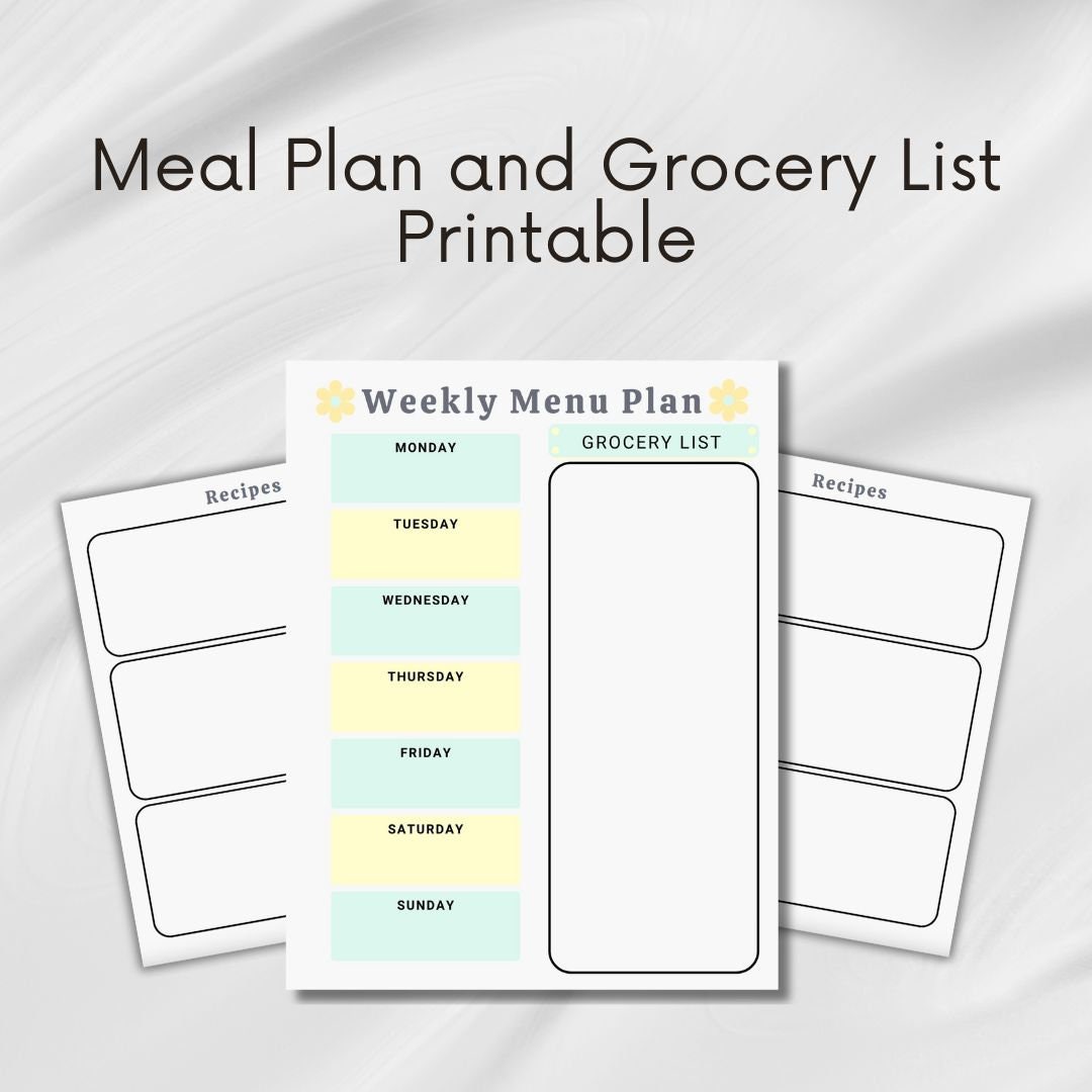 Green & Yellow Blank Menu | Meal Planning | Planner | Weekly Meal Plan ...