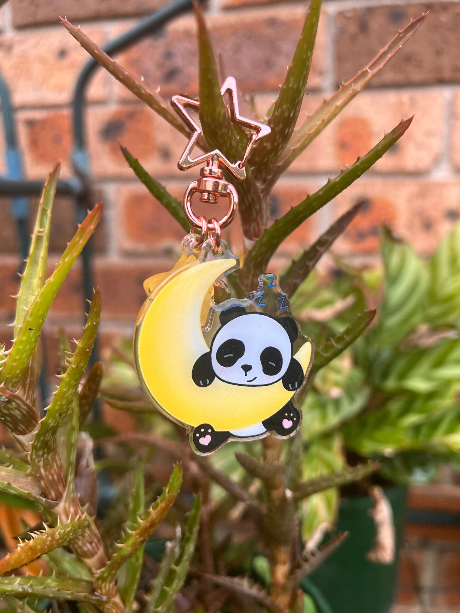 Sleepy Panda on Moon With Small Star Acrylic Resin Keychain - Etsy