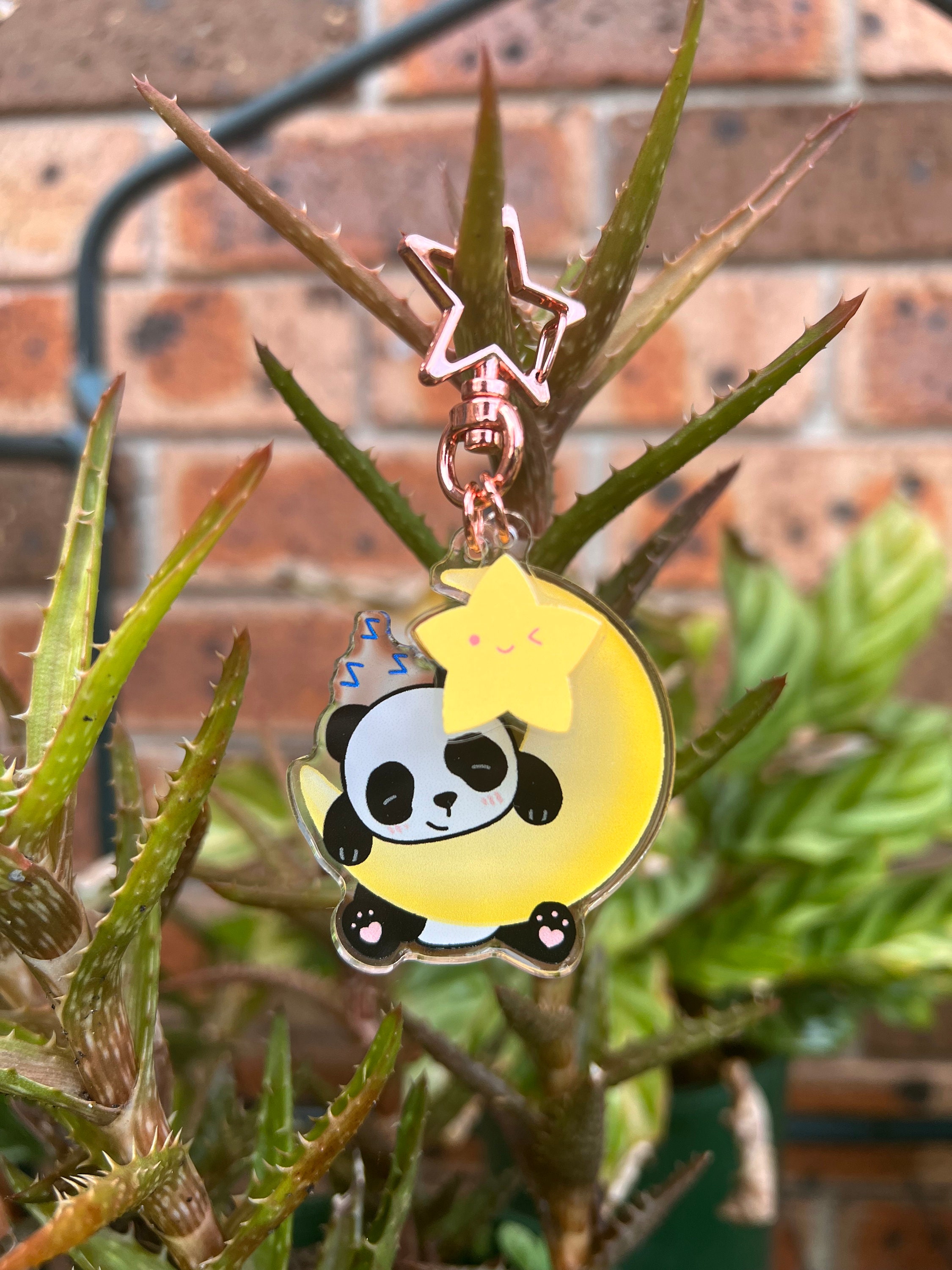 Sleepy Panda on Moon With Small Star Acrylic Resin Keychain - Etsy