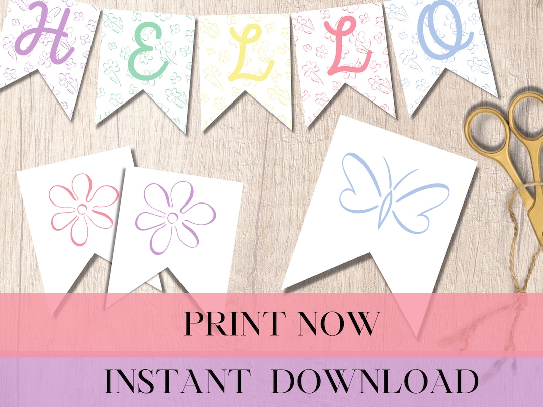 Printable Hello Spring Swallowtail Flag Banner | Spring Flower Themed ...