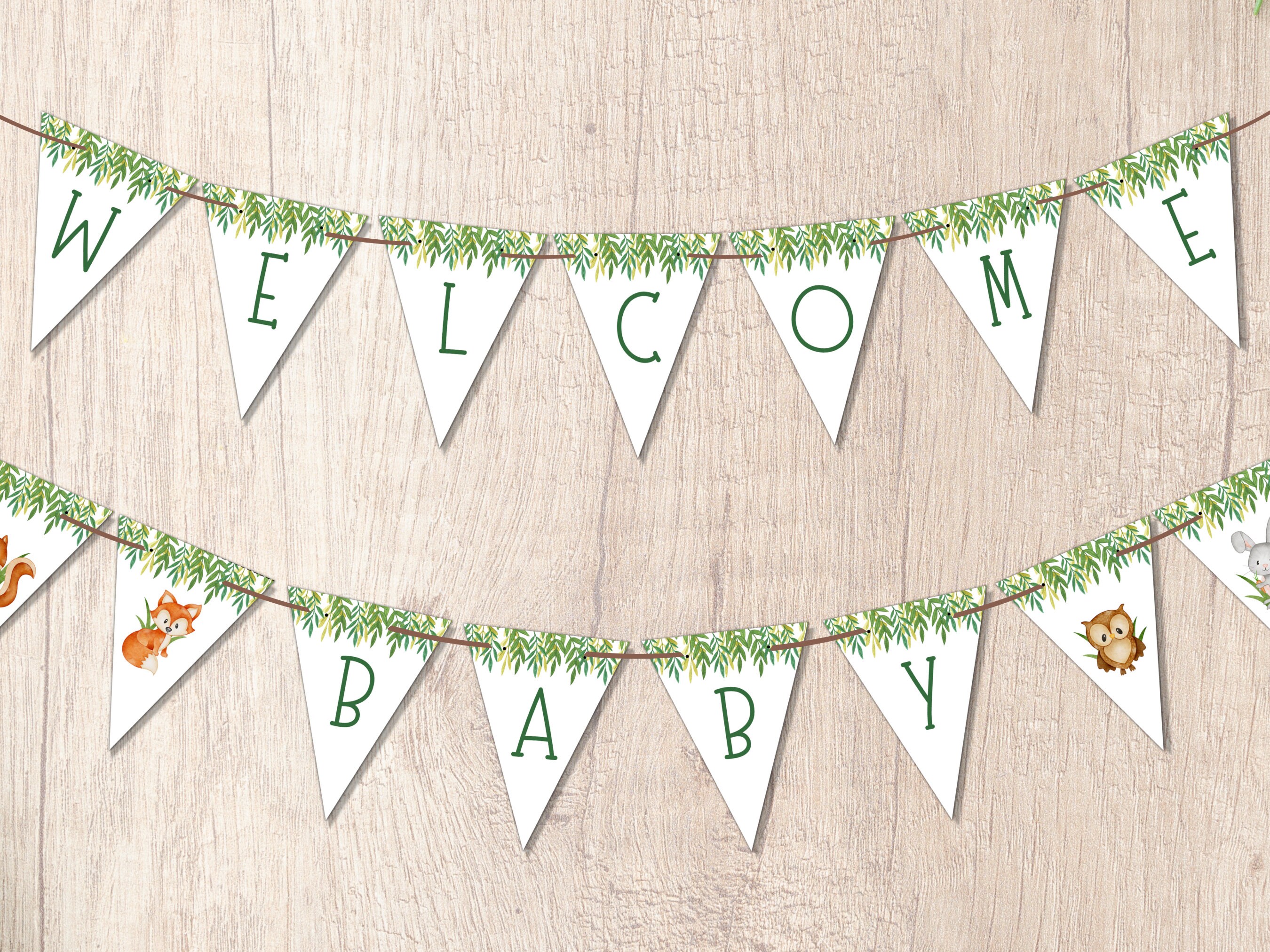 Printable Baby Shower Bunting Flag Banner | Woodland Forest Baby Animal ...