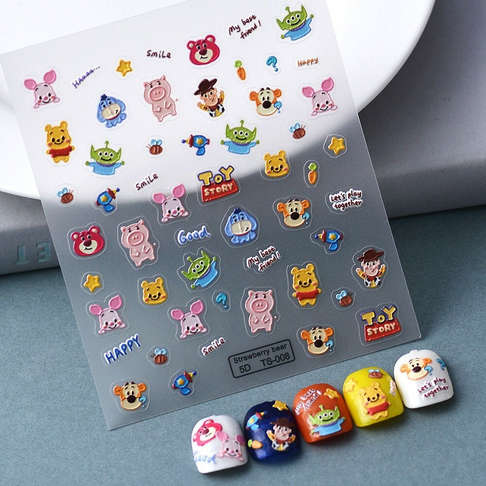 Cute Cartoon Characters 5D Embossed Nail Decal Stickers TS8 - Etsy