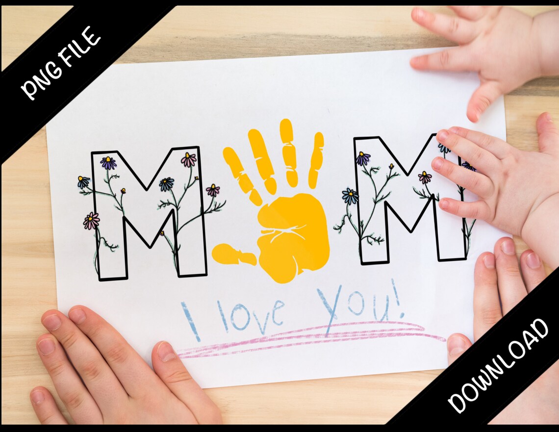 Mothers Day Hand Print Coloring Sheet, Mom, Flowers, Customizable Gift ...