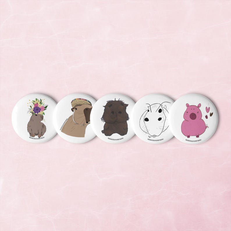 Cute Capybara Art Set of Pin Buttons - Etsy