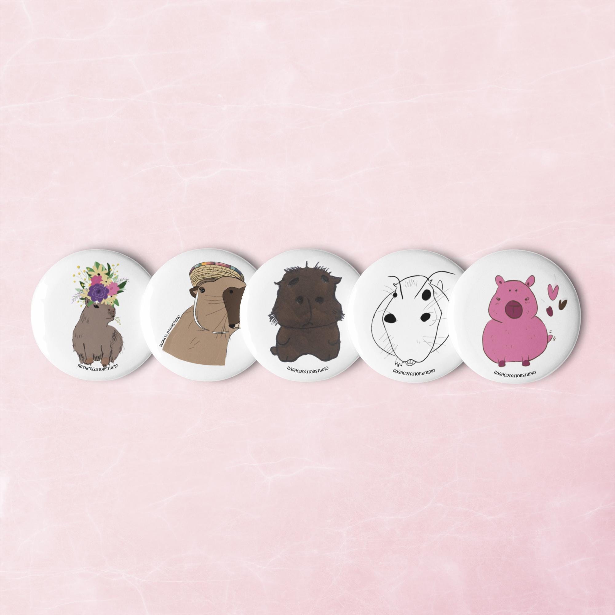 Cute Capybara Art Set of Pin Buttons - Etsy