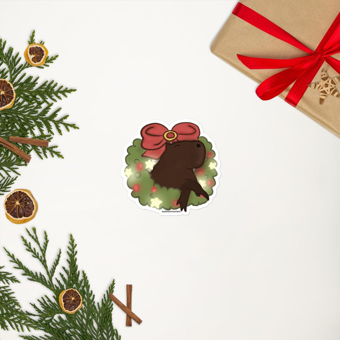 Christmas Capybara Wreath Cute Stickers - Etsy