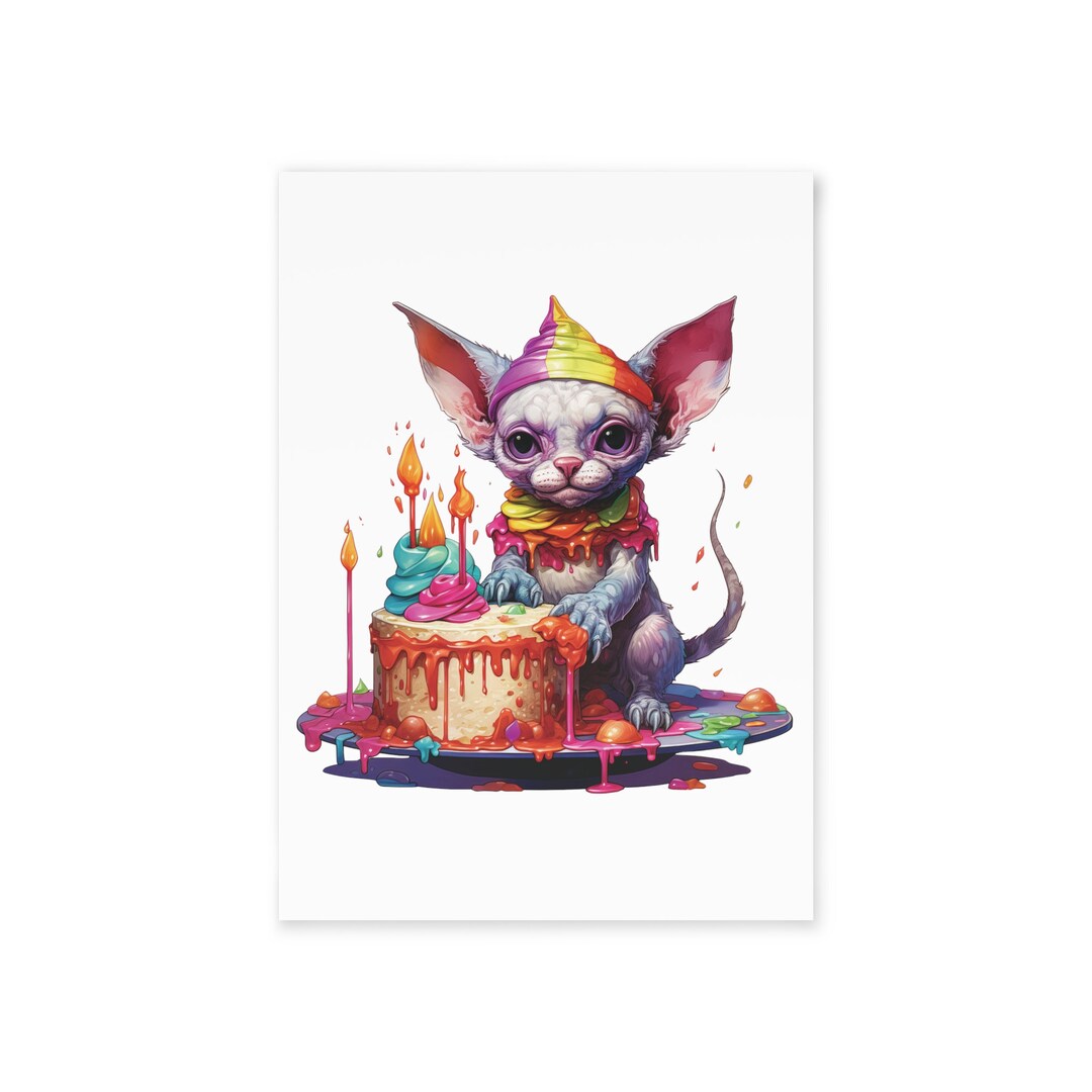 Rainbow Birthday Cats: Goblin Cat One-sided Card FSC Certified Paper - Etsy
